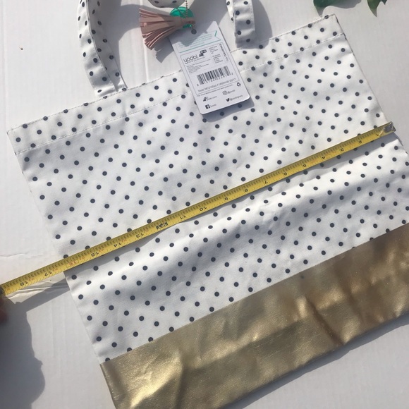 Yoobi | Bags | Yoobi Dotty Tote Gold Polka Dot Canvas Tote Nwt | Poshmark